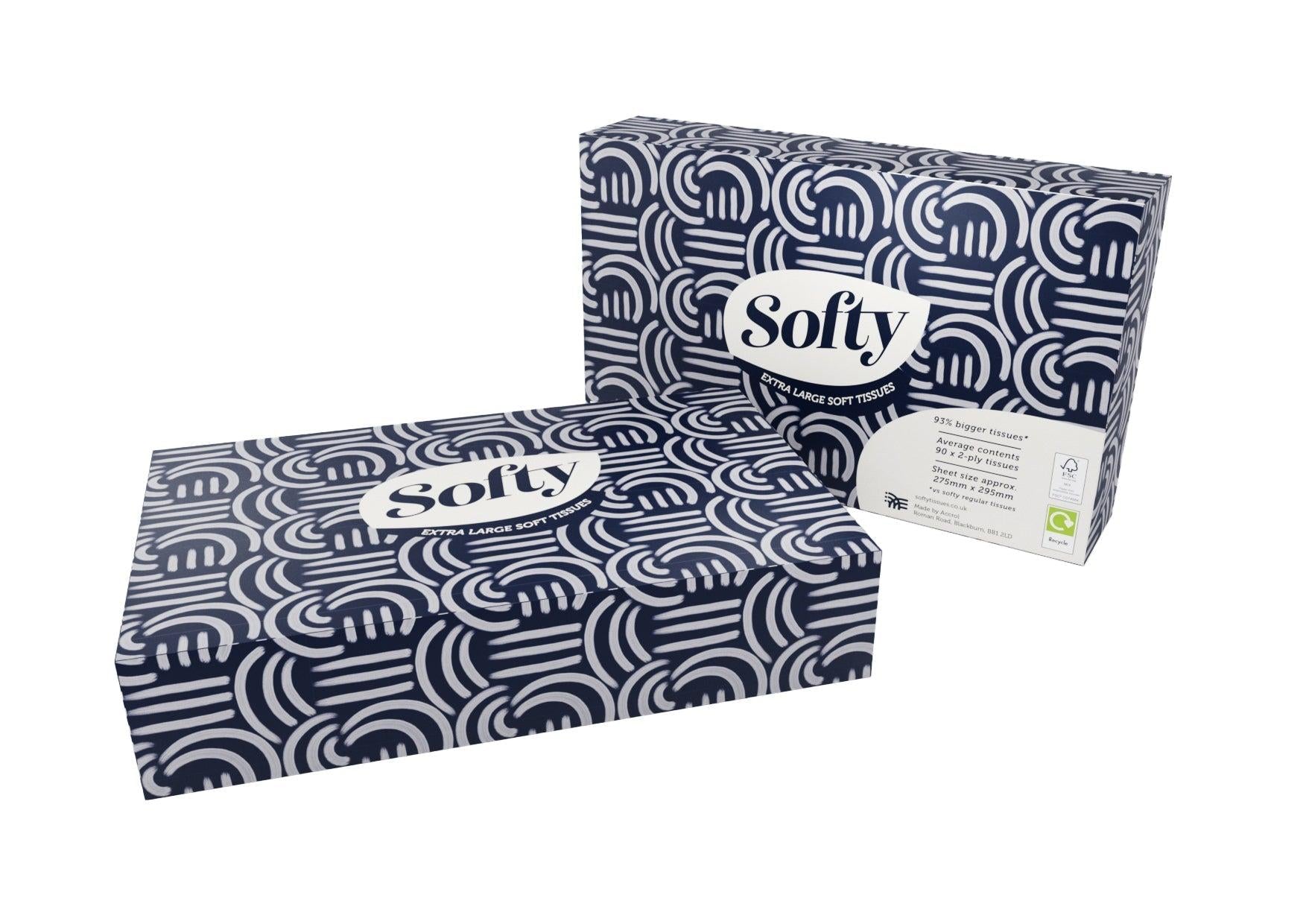 Softy Extra Large 2 ply Tissues - Case of 24 Boxes - 80 Tissues Per Bo